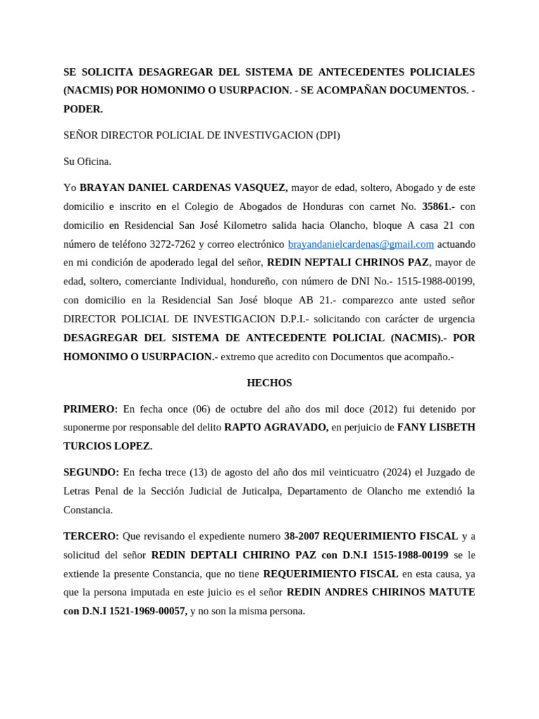 Escrito Por Homonimo (Nacmis) | PDF | Documento de identidad | Ley Pública