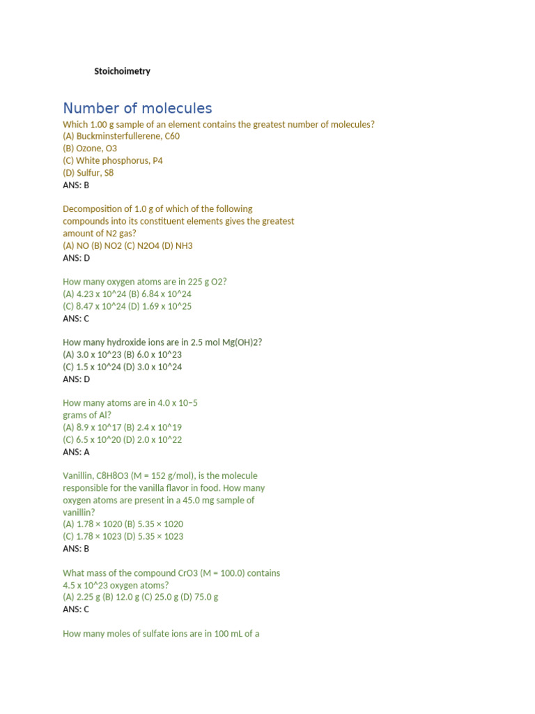 Stoichiometry Problems and Solutions | PDF | Oxide | Aluminium