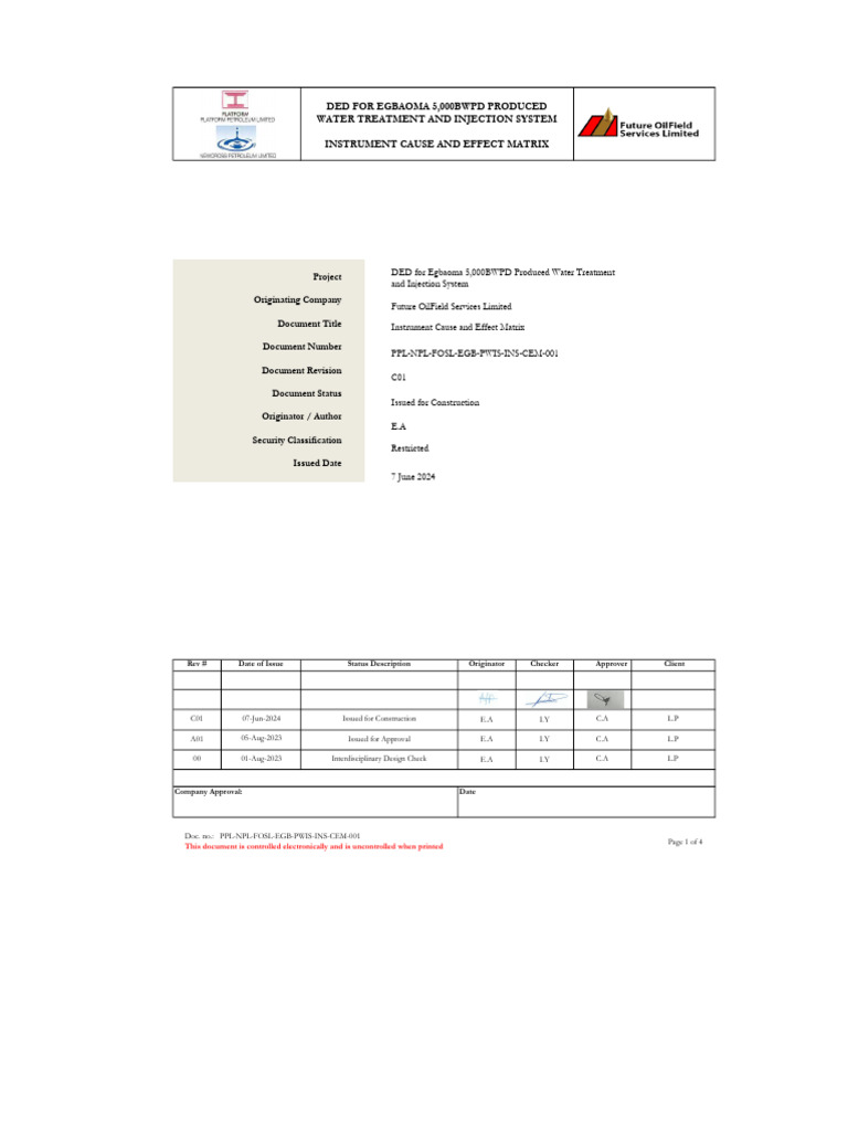 PPL-NPL-FOSL-EGB-PWIS-INS-CEM-001_C01_Instrument_Cause_and_Effect_Matrix | PDF | Chemical ...