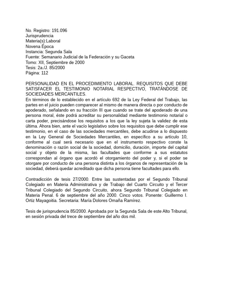Personalidad, Facultad para Otorgar Poder | PDF