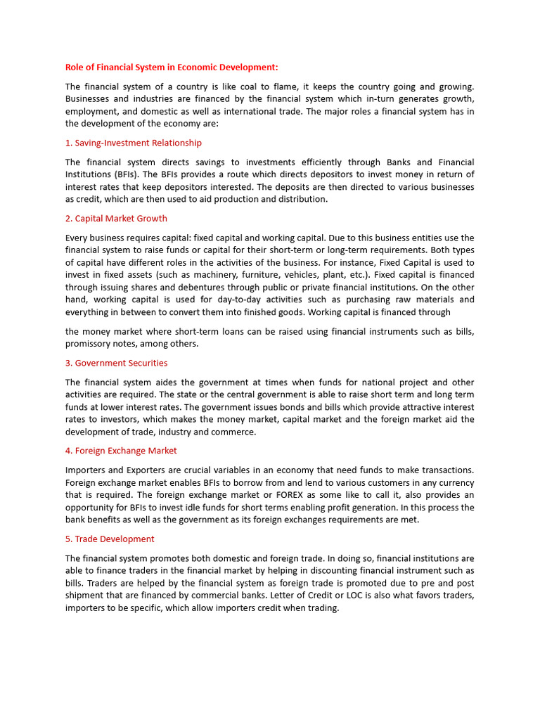 Role of Financial System in Economic Development | PDF | Foreign ...