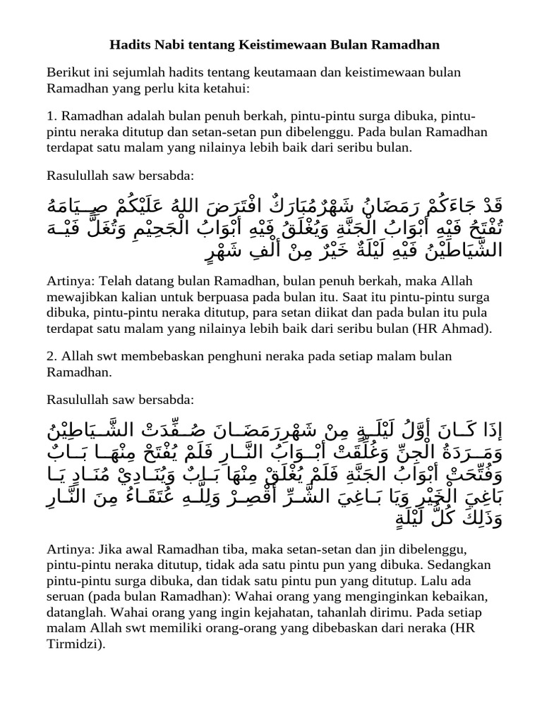 Hadits Nabi tentang Keistimewaan Bulan Ramadhan | PDF