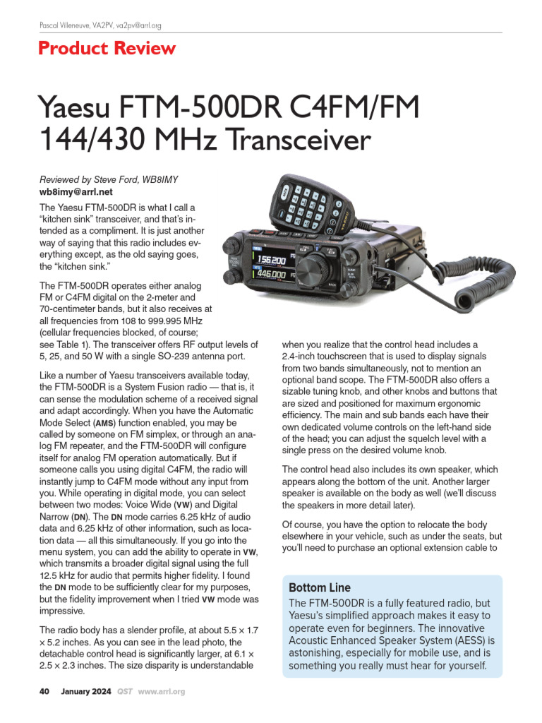 QST Product Revew January 2024 - Yaesu FTM-500DR C4FM - FM 144 - 430 ...