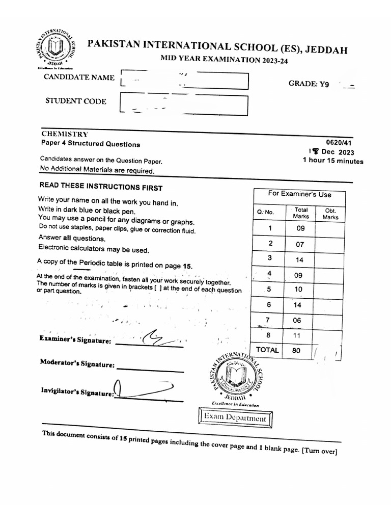 Chemistry p4 Y9 Mid Sol | PDF