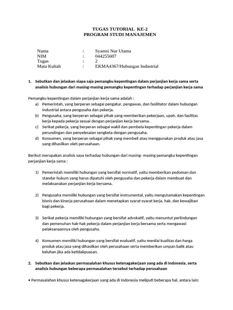Tugas 2 Hubungan Industrial | PDF