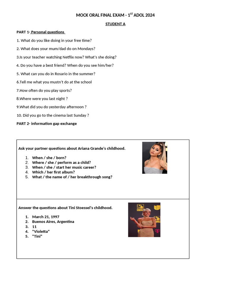 2024 Mock Oral Exam 1st Adol | PDF