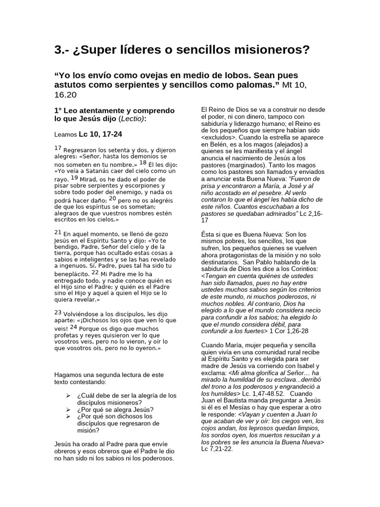 Tema - 3 - Lectio - Misioneros | PDF | Jesús | María, madre de Jesús
