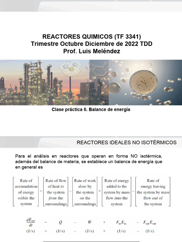 Clase #20 Ejercicios reactores no isotermicos | PDF | Reactor Quimico | Química