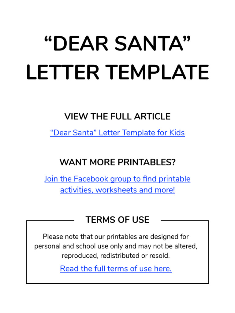 Kids' "Dear Santa" Letter Template | PDF