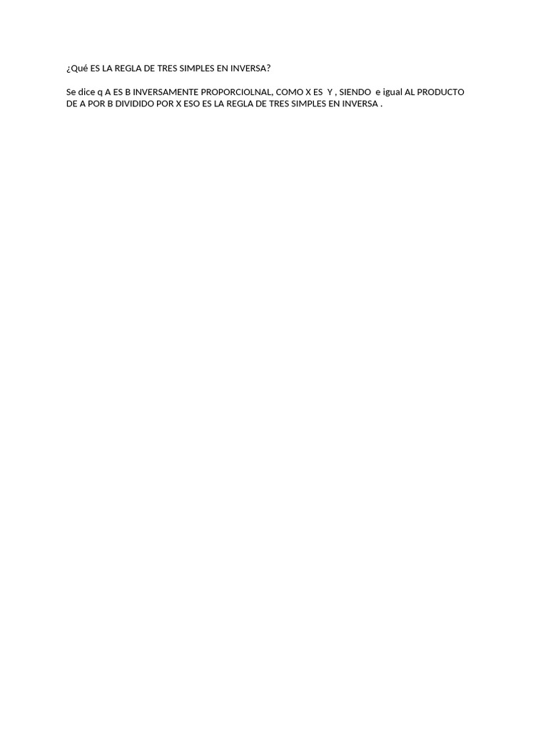 Qué Es La Regla De Tres Simples En Inversa Pdf