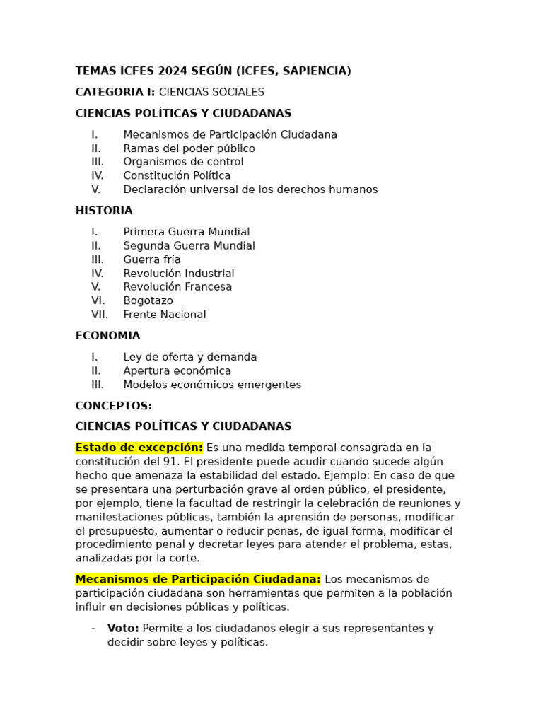 Temas ICFES 2024: Sociales y Economía | PDF | Biología Celular) | Unión ...
