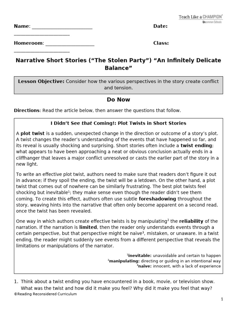 2 Short Stories Student Packet Stolen Party Day 2 | PDF