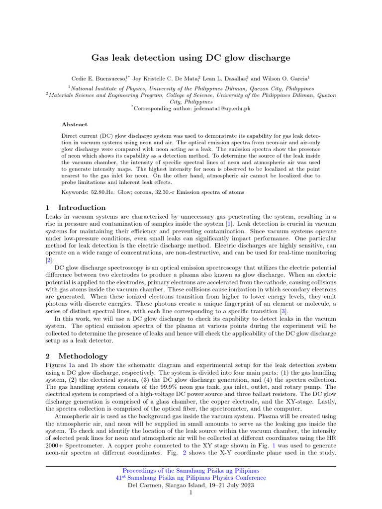 SPP 2024 GasLeakDetectionUsingDCGlowDischarge-2 | PDF | Spectroscopy | Emission Spectrum