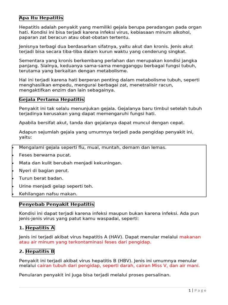 Panduan Lengkap Hepatitis: Gejala, Penyebab, dan Pencegahan | PDF