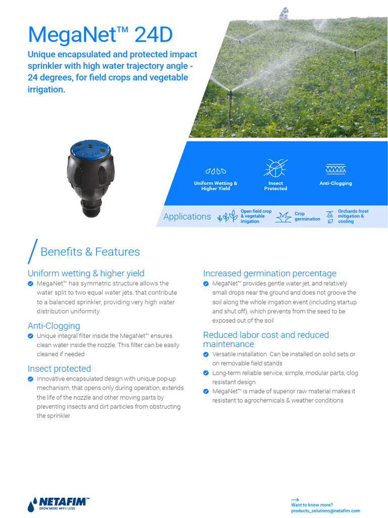Netafim Meganet 24d Product Sheet | PDF | Filtration | Flow Measurement