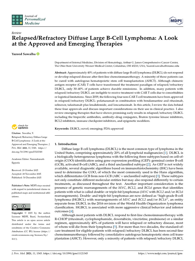 Relapsedrefractory Diffuse Large B Cell Lymphoma A Look At The Approved