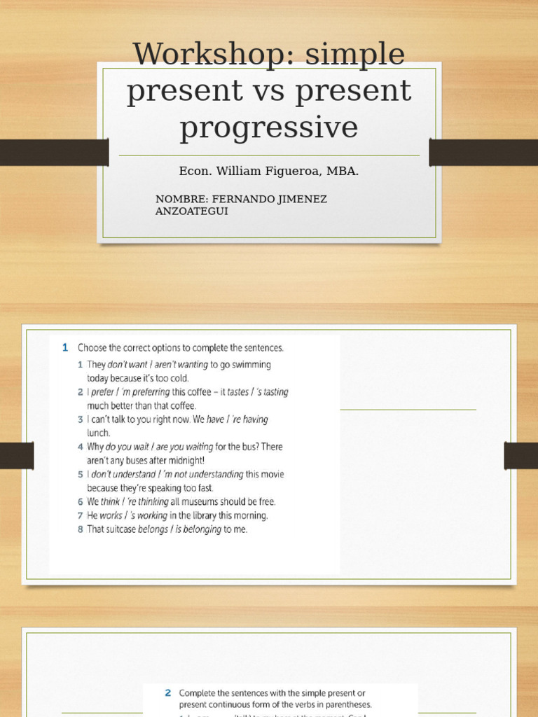 Workshop Simple Present Vs Present Progressive | PDF