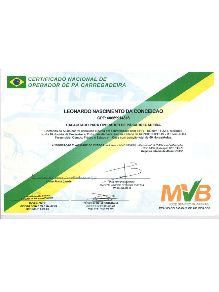 Certifica Do NR 11 | PDF