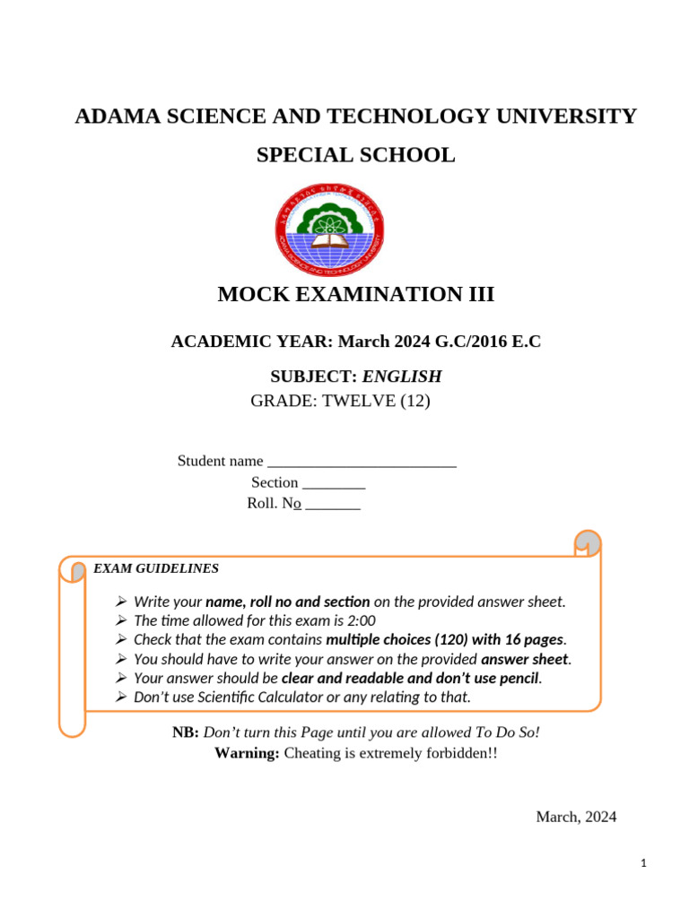 ENGLISH Mock 3 | PDF | Marie Curie