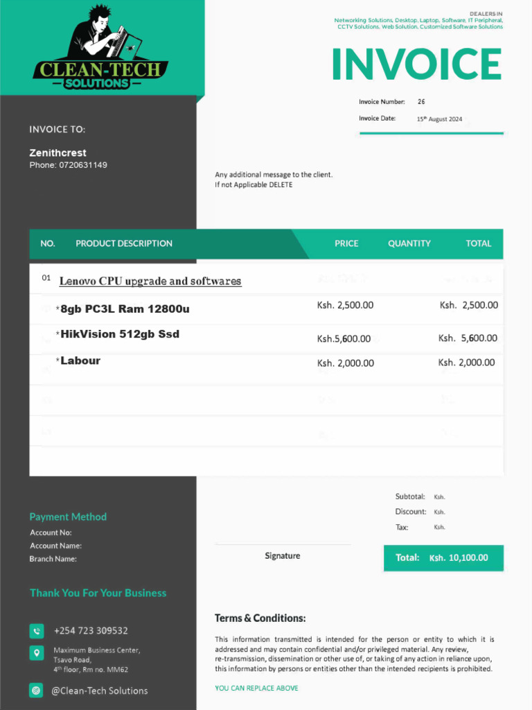 Zenithcrest PC Upgrade Invoice | PDF