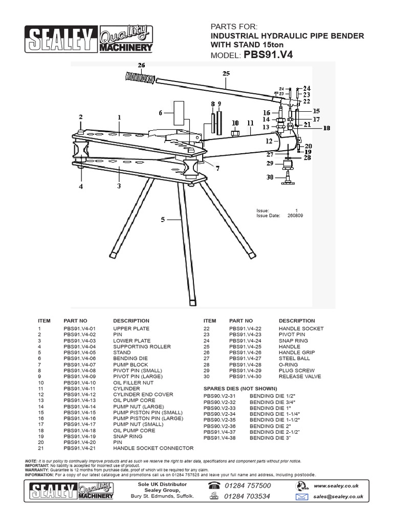 Industrial Hydraulic Pipe Bender Parts List | PDF | Electrical ...