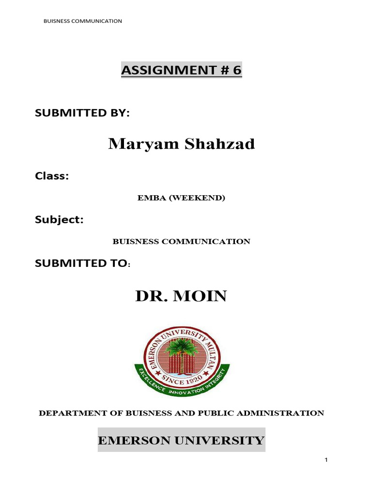Maryam Shahzad (Buisness Memo) Assignment # 6 | PDF | Memorandum | Human Communication