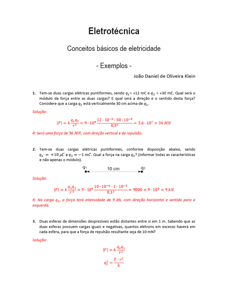 01 - Conceitos básicos de eletricidade - Exemplos | PDF | Resistividade elétrica e condutividade ...