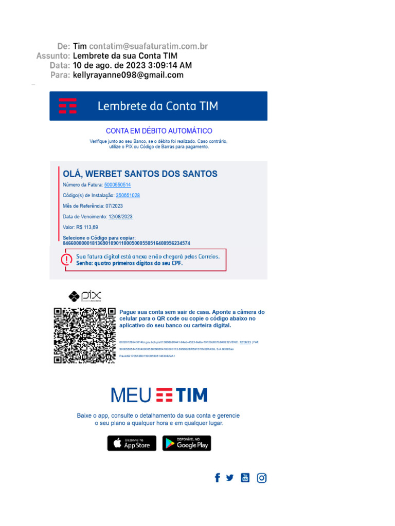 Lembrete Da Sua Conta TIM | PDF