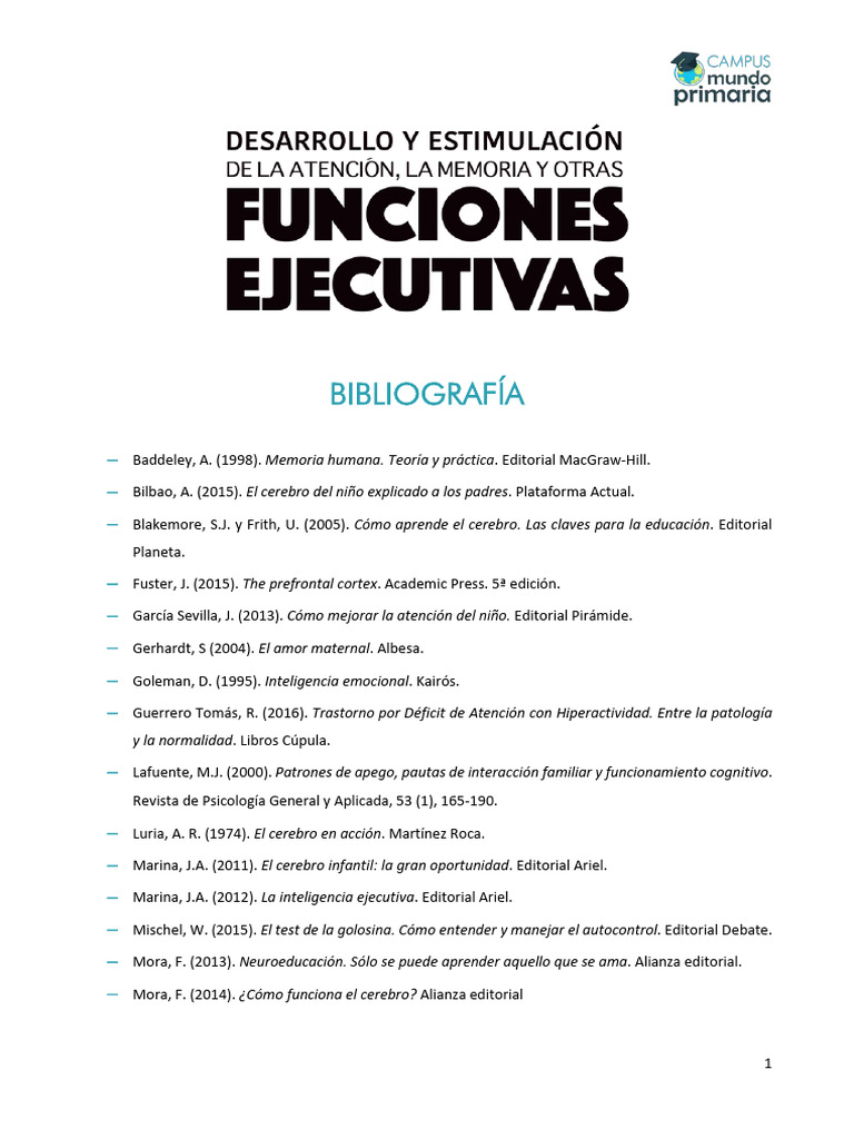 Bibliografía Funciones Ejecutivas | PDF