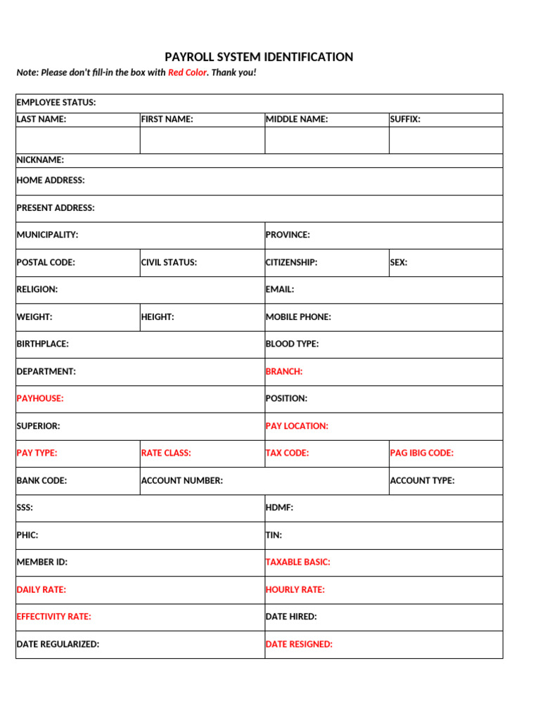 Payroll System Employee Information Form | PDF