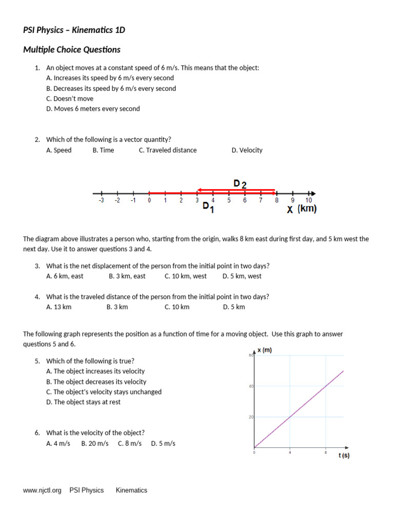 Kinematics Multiple Choice 1 Dim | PDF | Velocity | Acceleration