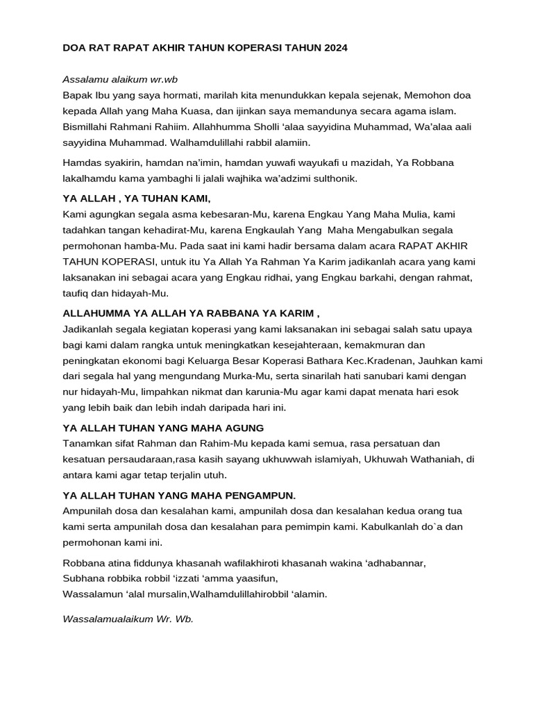 Doa Rat Rapat Akhir Tahun Koperasi Tahun 2024 | PDF