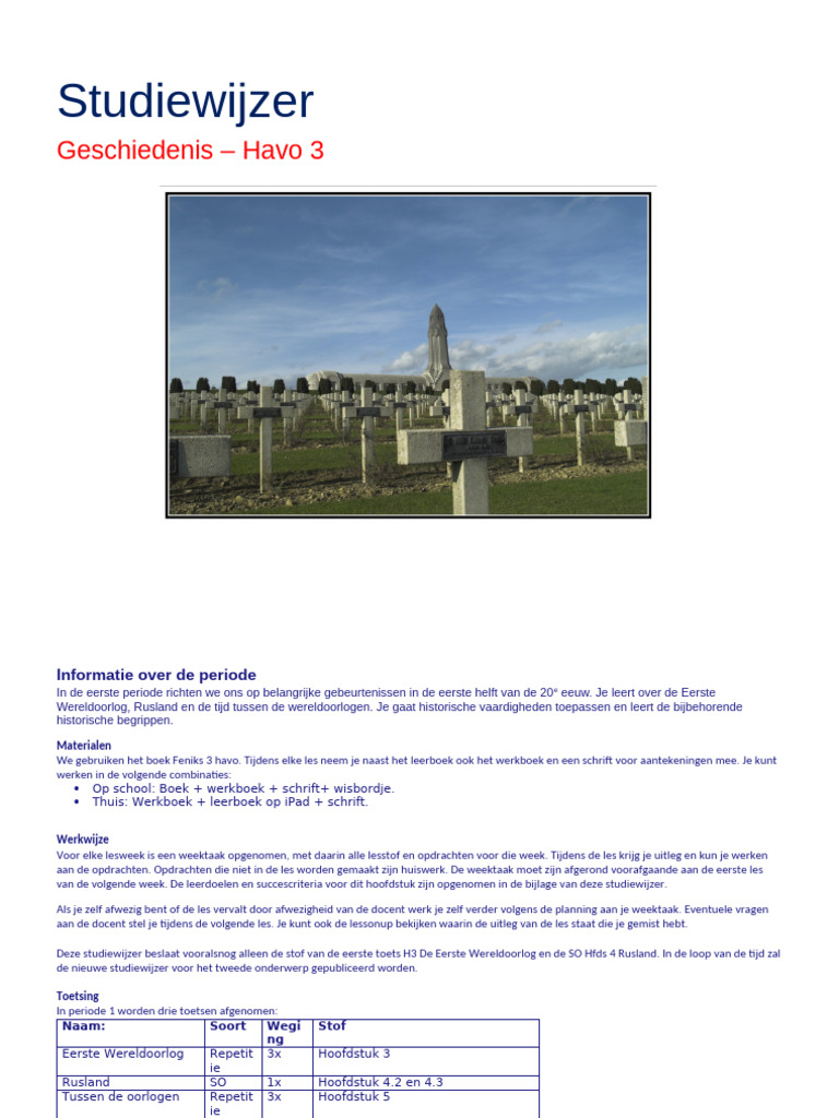 2425 Studiewijzer Havo 3 Periode 1 2024 2025 | PDF