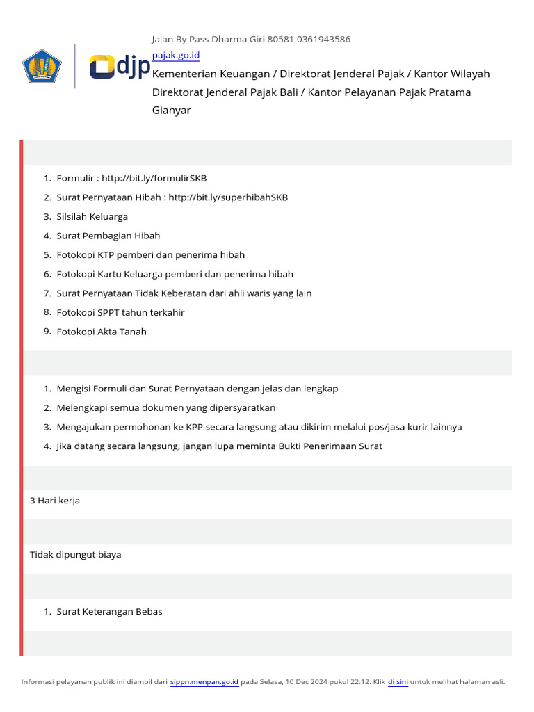 Unduh Standar Pelayanan - Permohonan Surat Keterangan Bebas (SKB) Hibah | PDF