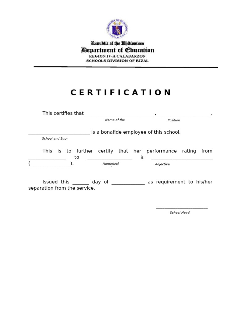 Certification For Letter of Intent Ipcrf Rating | PDF