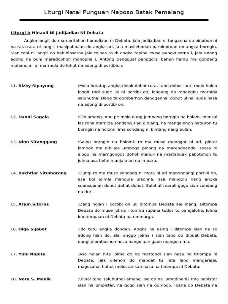 Liturgi Natal Punguan Naposo Batak Pemalang 2024 | PDF