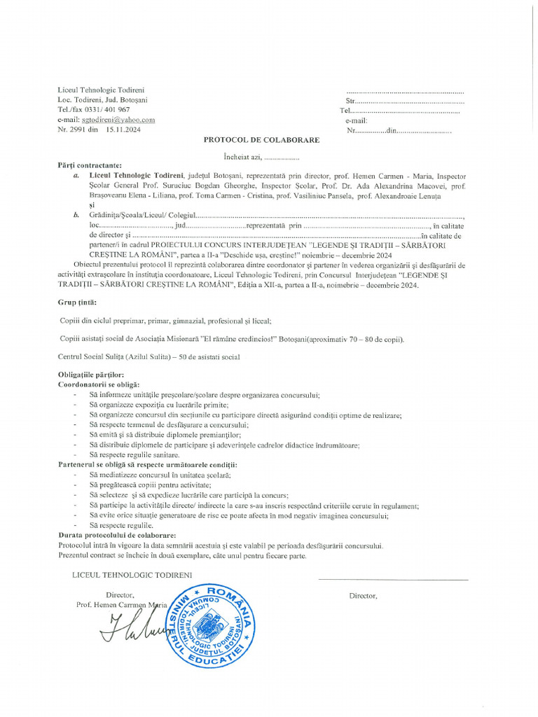 Protocol de Colaborare H | PDF