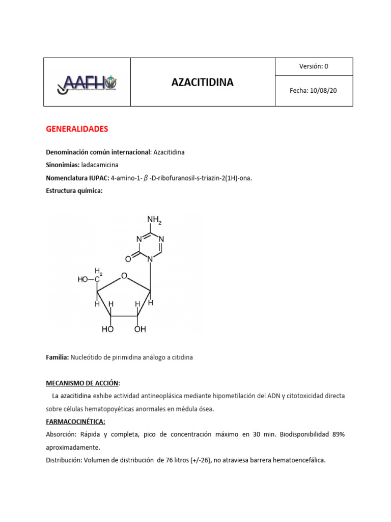 Azacitidina | PDF | Medicina CLINICA | Farmacología