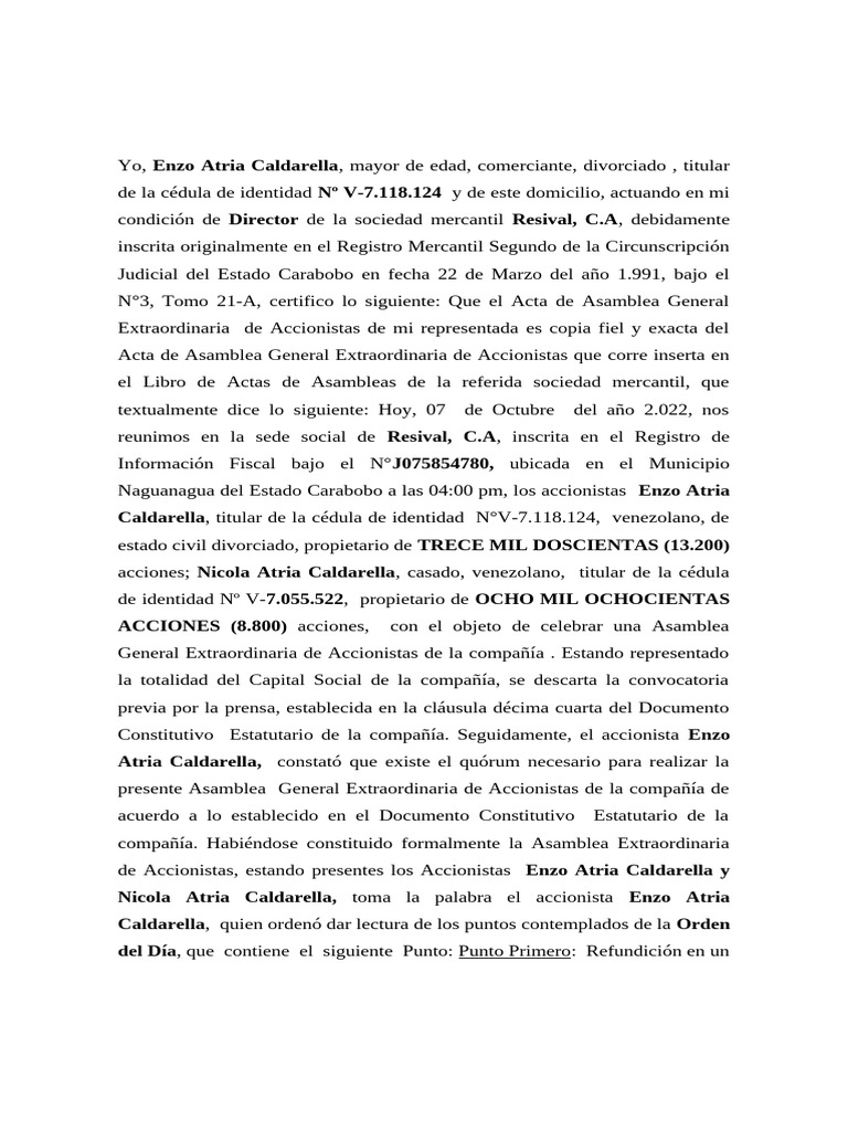 Acta Asamble A RESIVALREFUNDICION DE ACTAS 2022 | PDF | Compartir (Finanzas) | Contabilidad