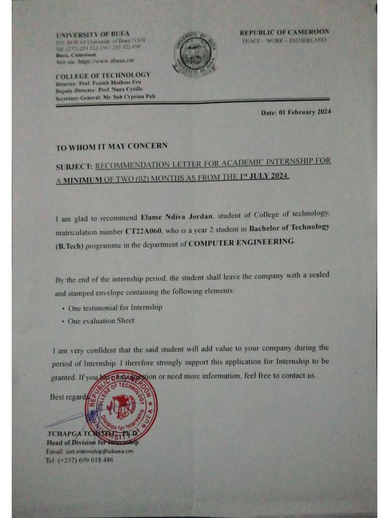 Recommendation Letter for Internship 2024 | PDF