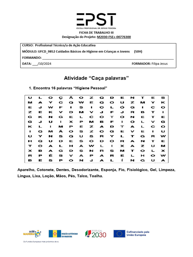 Ficha de trabalho _ UFCD 9852 | PDF