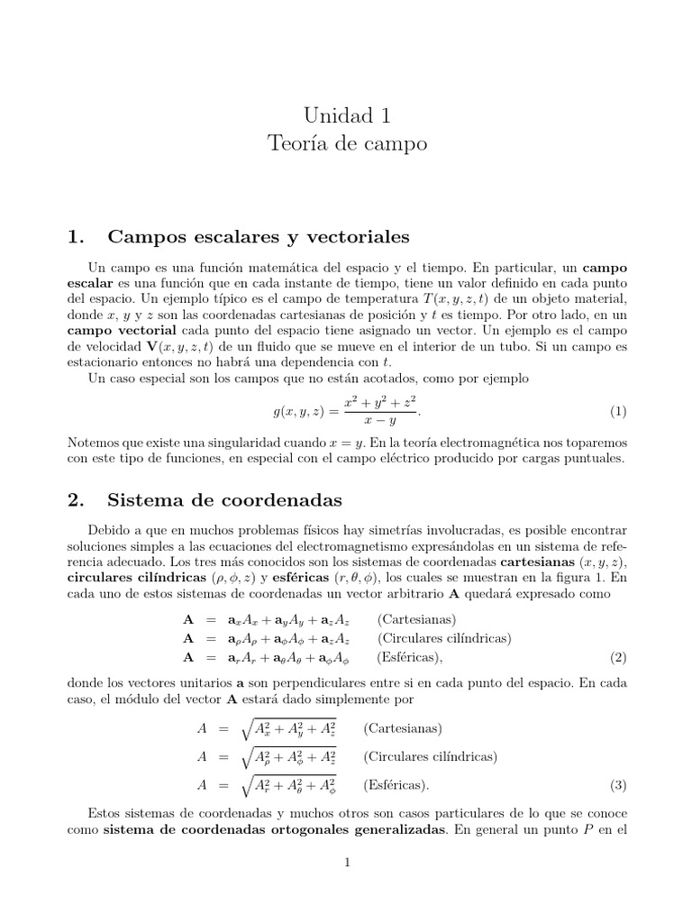 Unidad1 TeoCampo | PDF | Vector Euclidiano | Sistema coordinado