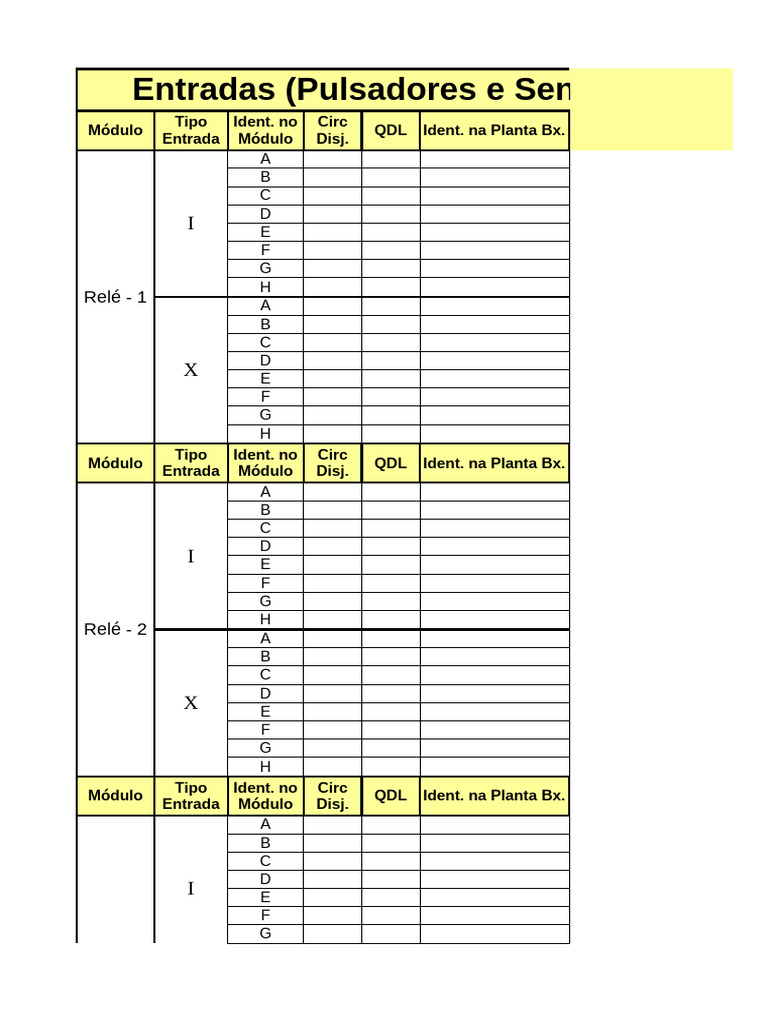 Tabela de Entradas | PDF