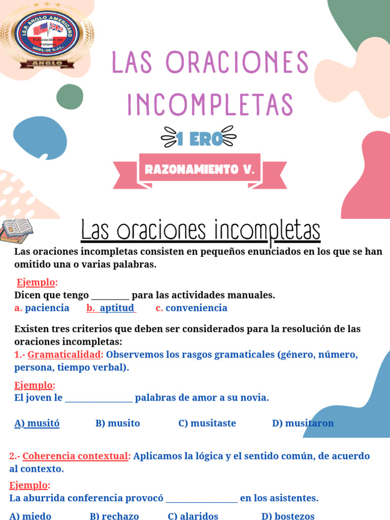 LAS ORACIONES INCOMPLETAS | PDF