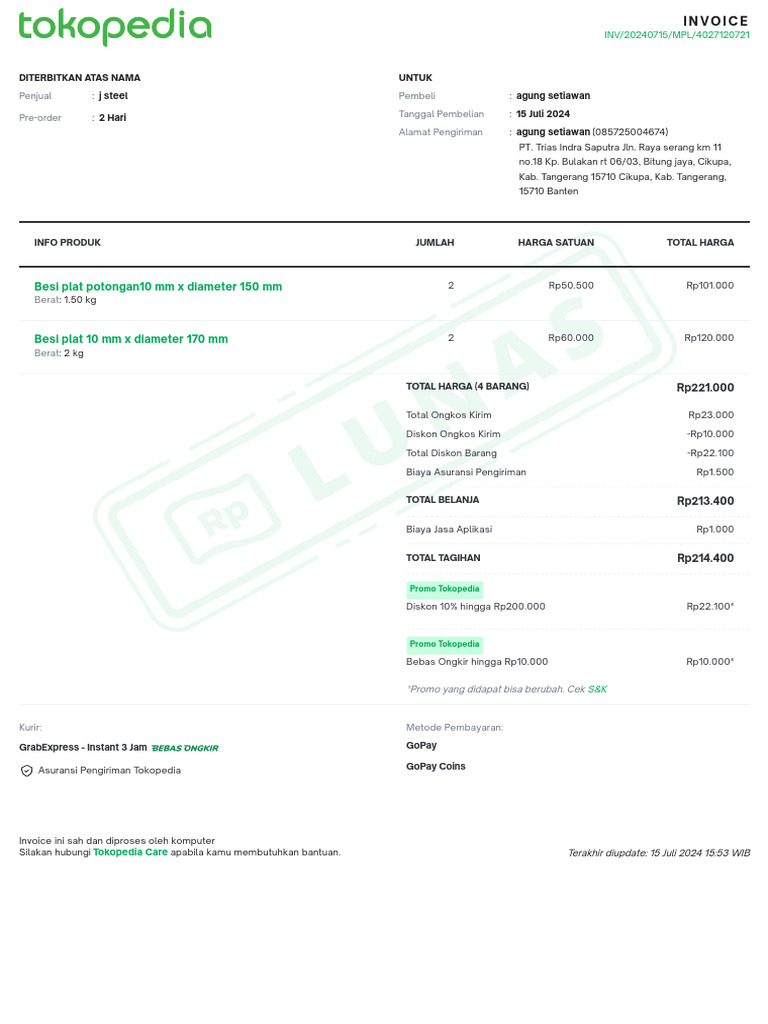 Invoice Tokopedia | PDF
