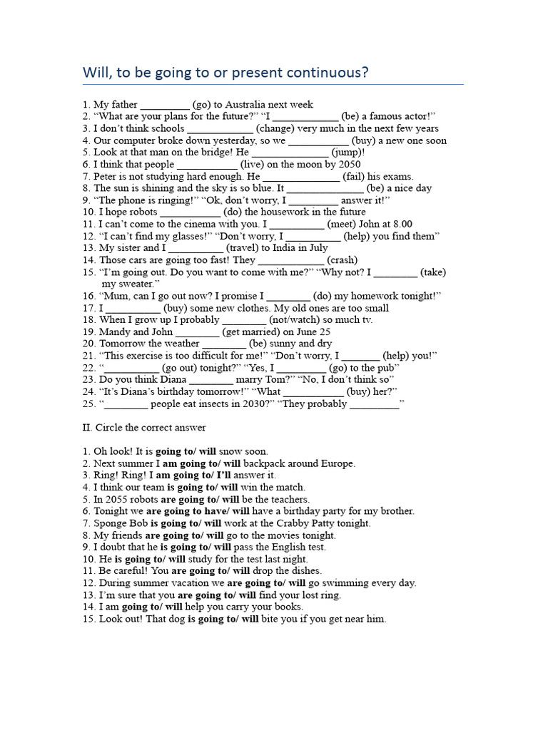 Will To Be Going To or Present Continuous - 53083 | PDF