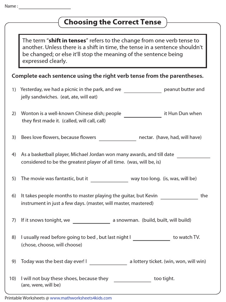 Language Arts - Shift Verb Tenses - Complete | PDF | Language Families ...