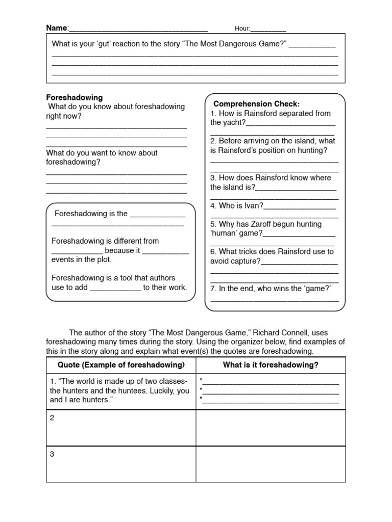 Analyzing Foreshadowing in "The Most Dangerous Game" | PDF | Hunting ...