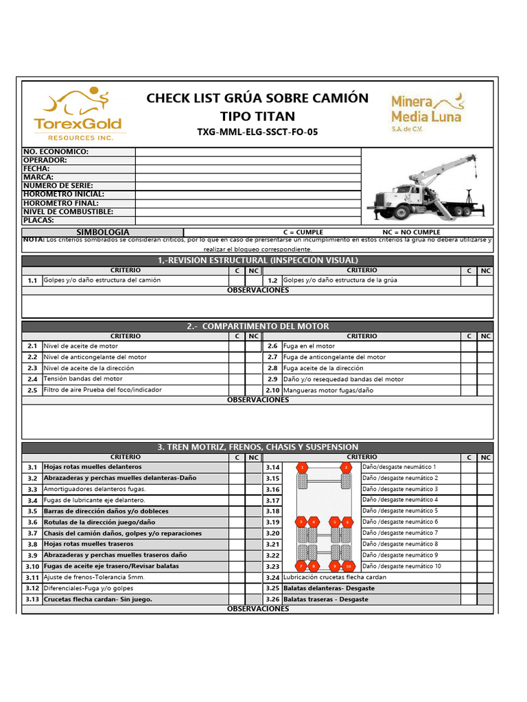 Check List - Grua Titan | PDF | Vehículos | Tecnología de vehículos