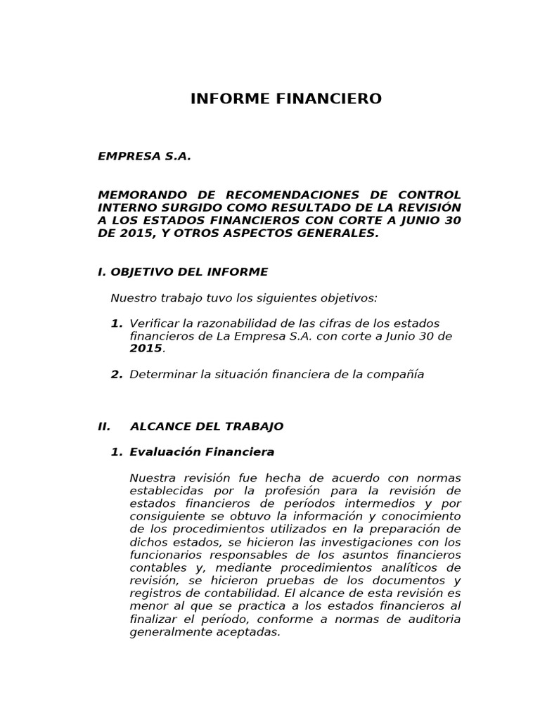Modelo de Informe Financiero | PDF | Estado financiero | Contabilidad